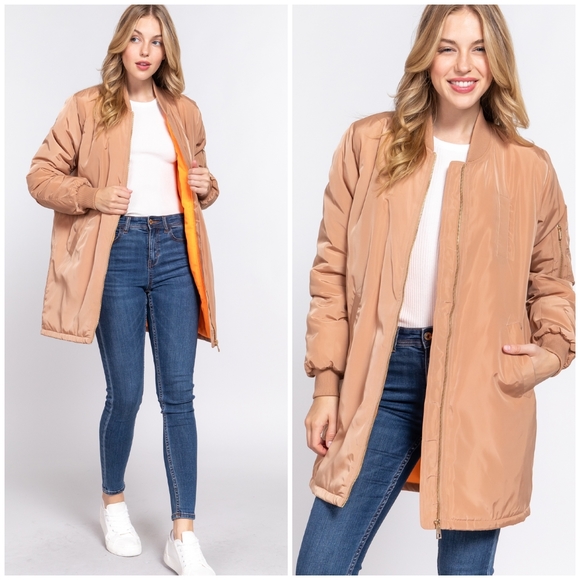 Jackets & Coats | Taupe Long Line Bomber Jacket | Poshmark